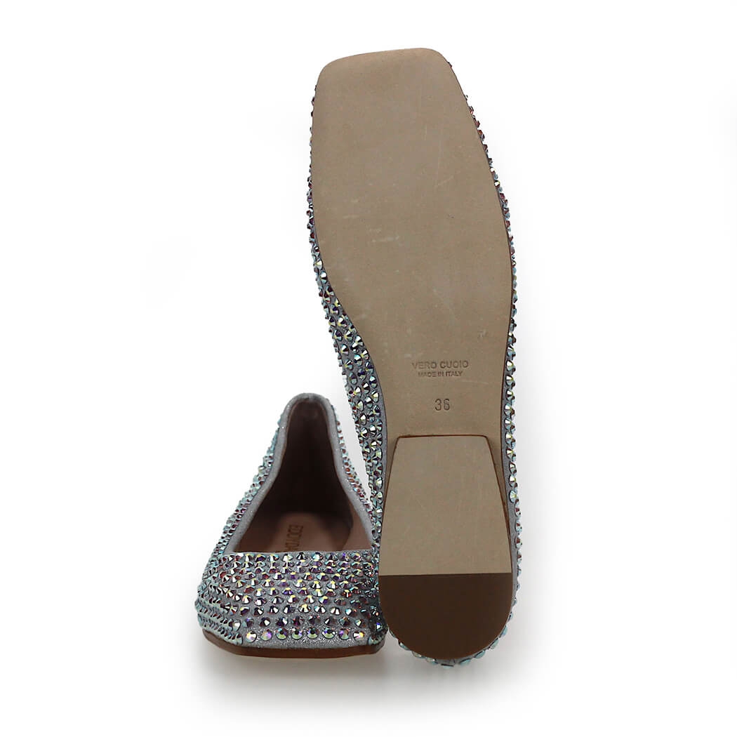Women's Shoes Eddy Daniele Scozia Silver Swarovski Ballet Flat Shoe ...