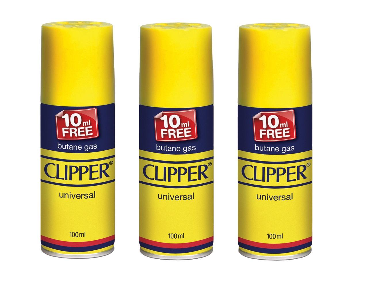 3 X 100 ML Gas Universale Butano Per La Ricarica Di Accendini Accendigas Clipper